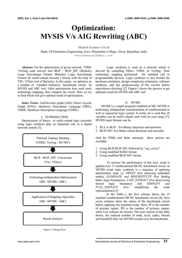 Optimization MVSIS vs AIG Rewriting (ABC) | PDF