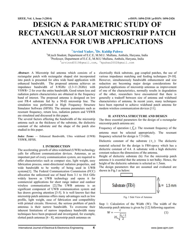DESIGN & PARAMETRIC STUDY OF RECTANGULAR SLOT MICROSTRIP PATCH ANTENNA ...