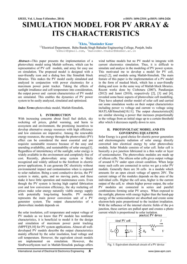 Simulation Model for PV Array & Its Characteristics | PDF