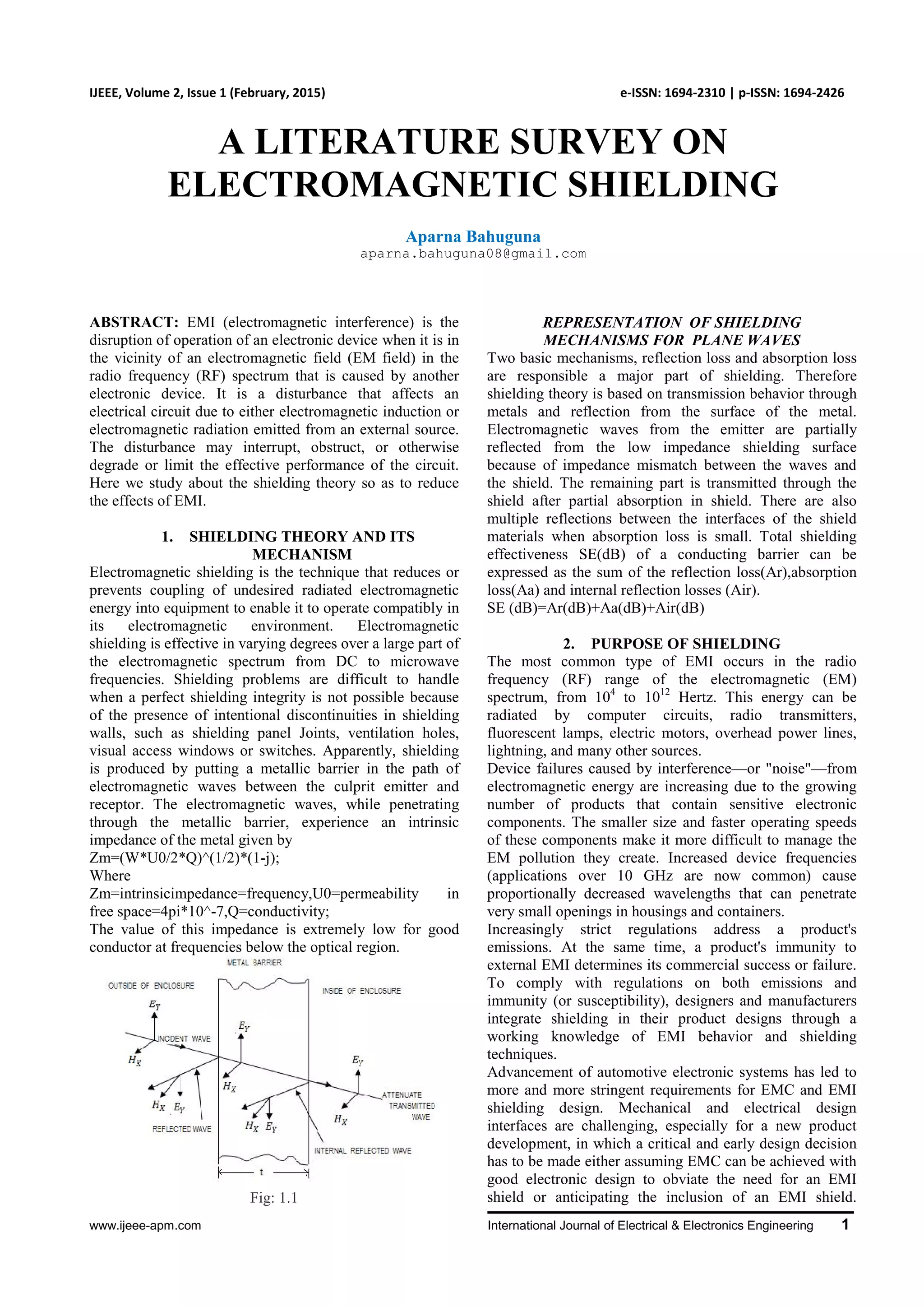 A LITERATURE SURVEY ON ELECTROMAGNETIC SHIELDING | PDF