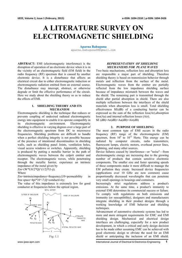 A LITERATURE SURVEY ON ELECTROMAGNETIC SHIELDING | PDF