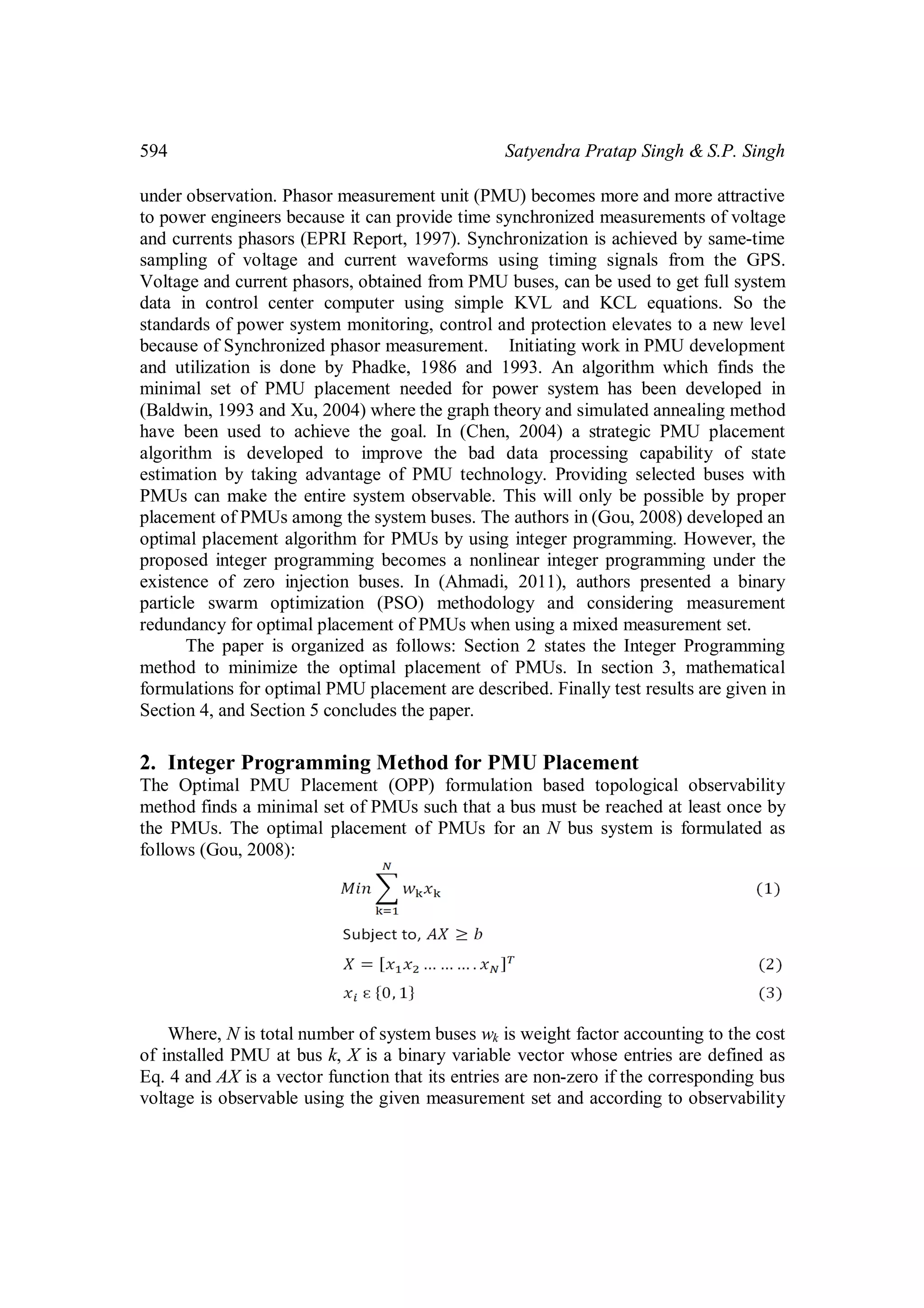 Optimal PMU Placement in Power System Considering the Measurement Redundancy | PDF