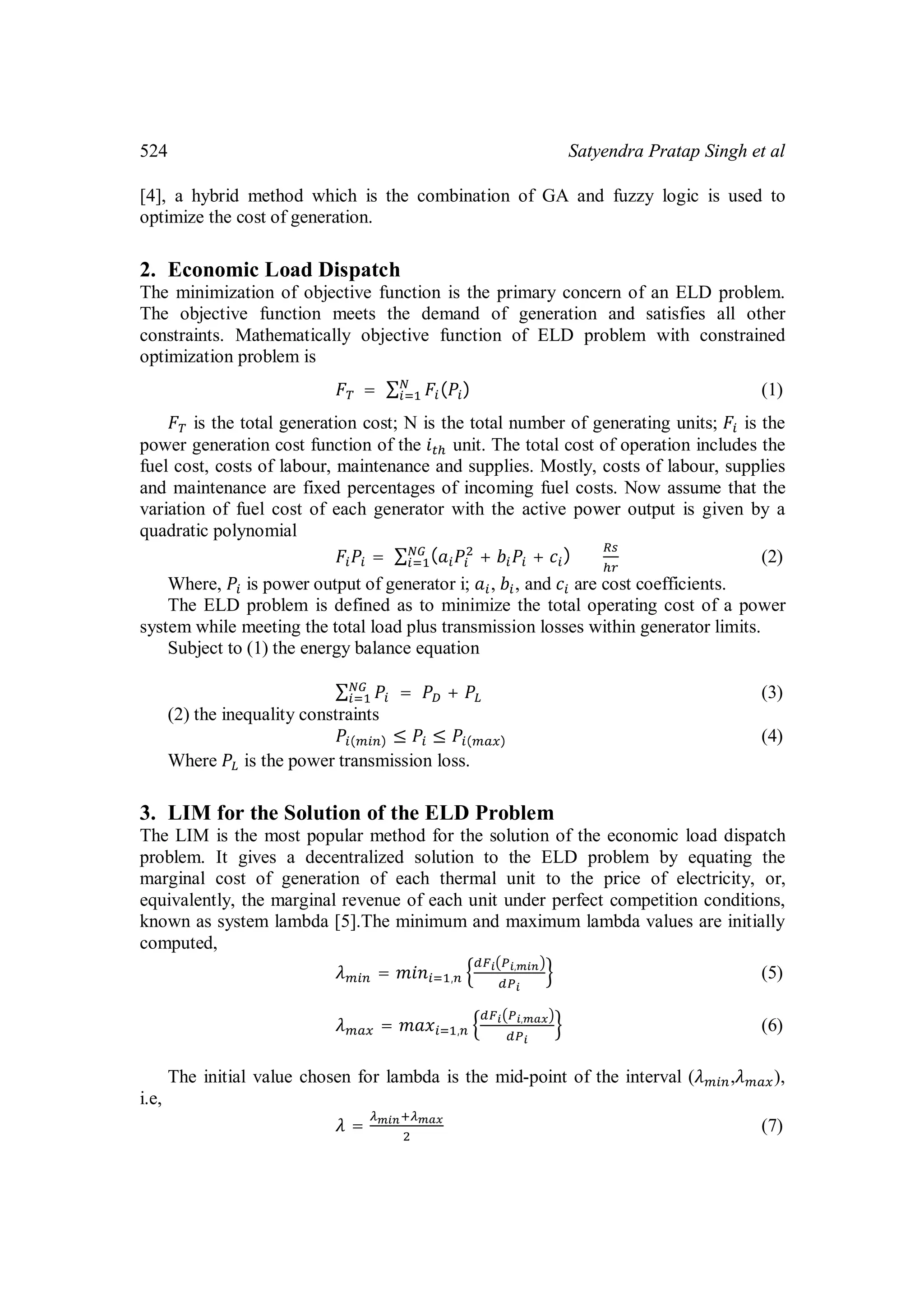Genetic Algorithm for Solving the Economic Load Dispatch | PDF