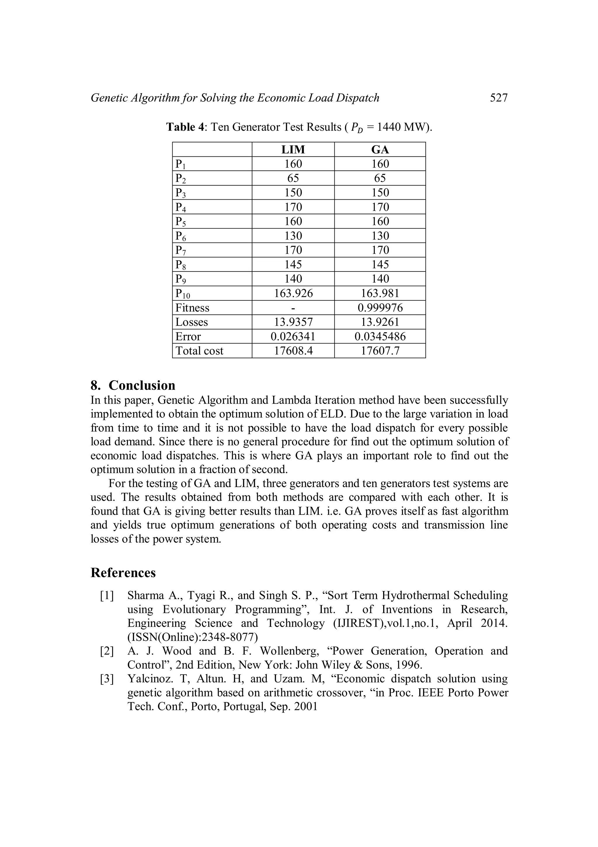 Genetic Algorithm for Solving the Economic Load Dispatch | PDF