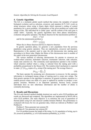 Genetic Algorithm for Solving the Economic Load Dispatch | PDF