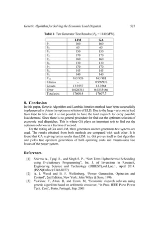 Genetic Algorithm for Solving the Economic Load Dispatch | PDF
