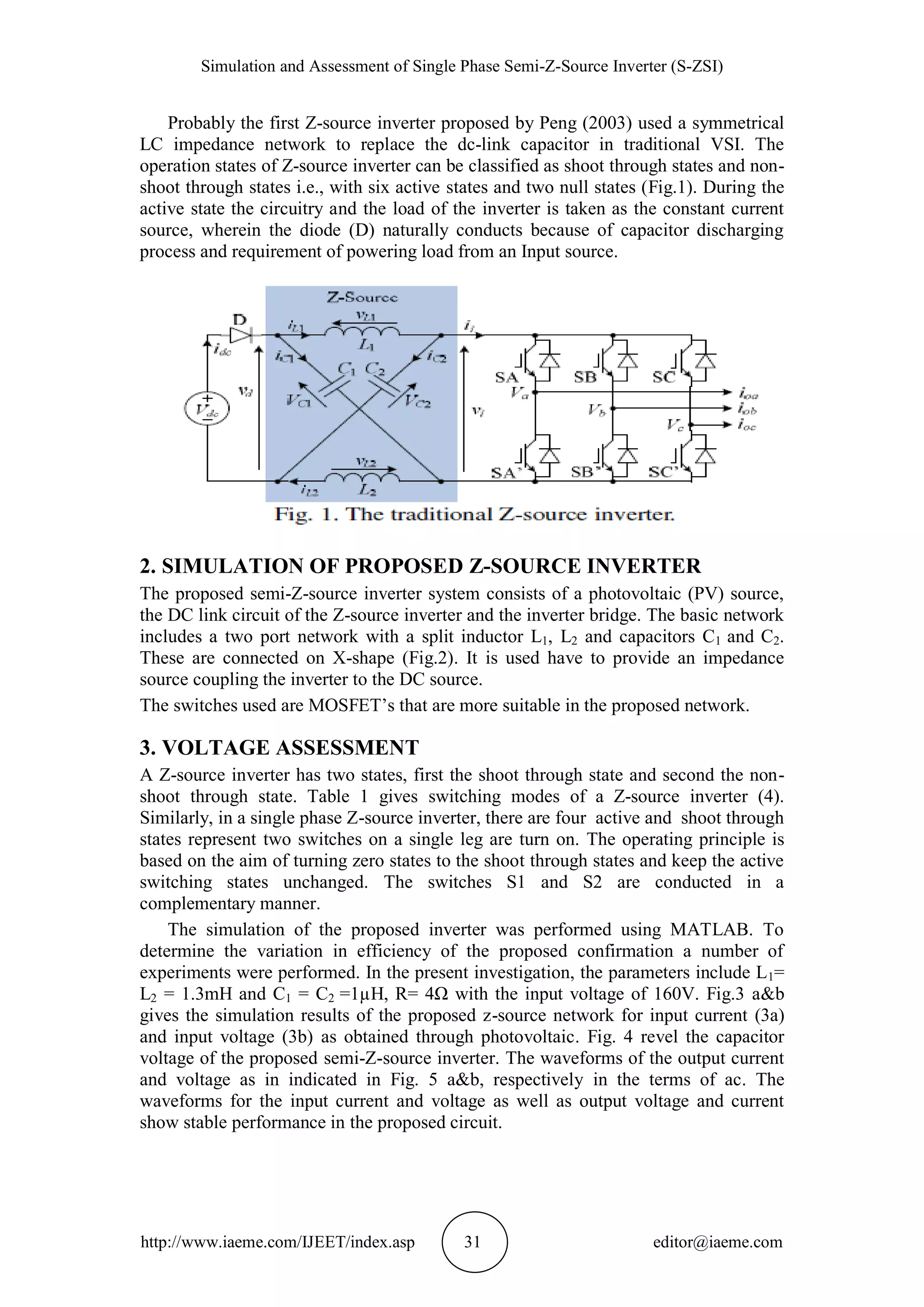 SIMULATION AND ASSESSMENT OF SINGLE PHASE SEMI-Z-SOURCE INVERTER (S-ZSI) | PDF
