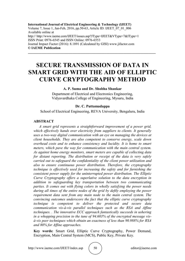 Secure Transmission Of Data In Smart Grid With The Aid Of Elliptic 5827