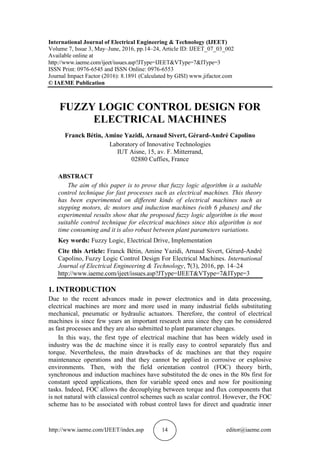 FUZZY LOGIC CONTROL DESIGN FOR ELECTRICAL MACHINES | PDF