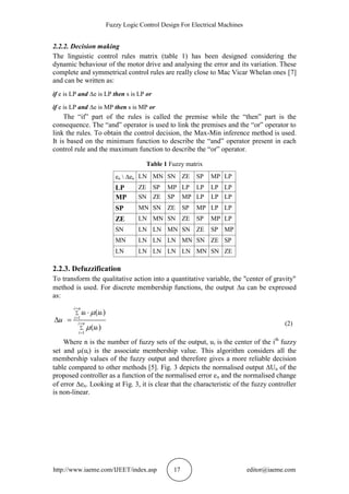 FUZZY LOGIC CONTROL DESIGN FOR ELECTRICAL MACHINES | PDF