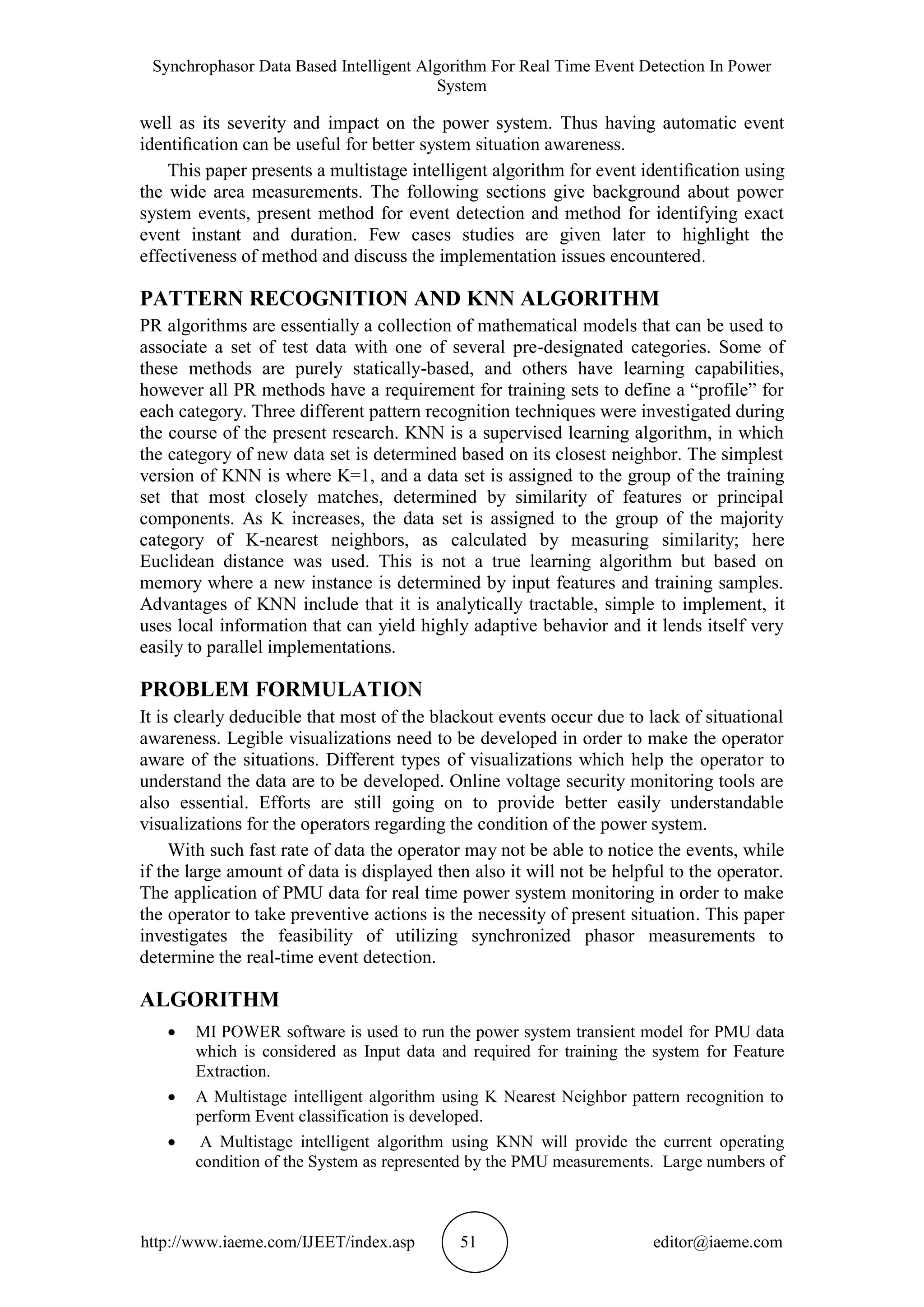 Synchrophasor Data Based Intelligent Algorithm For Real Time Event Detection In Power System Pdf