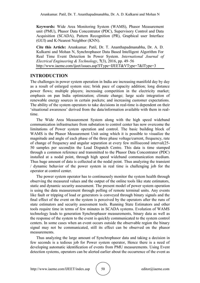 Synchrophasor Data Based Intelligent Algorithm For Real Time Event Detection In Power System Pdf