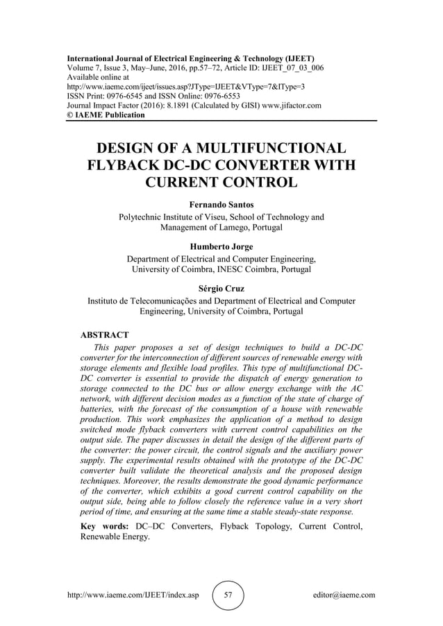 DESIGN OF A MULTIFUNCTIONAL FLYBACK DC-DC CONVERTER WITH CURRENT CONTROL | PDF