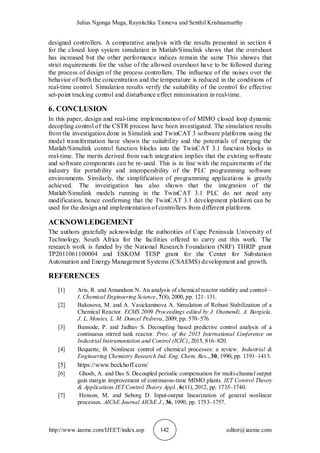 DESIGN, IMPLEMENTATION, AND REAL-TIME SIMULATION OF A CONTROLLER-BASED DECOUPLED CSTR MIMO ...