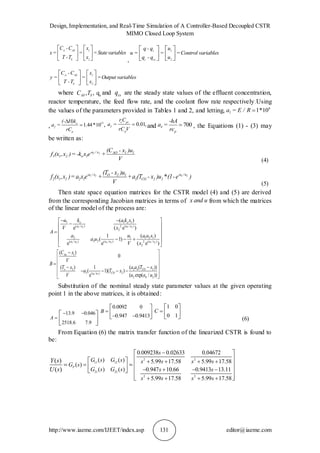 DESIGN, IMPLEMENTATION, AND REAL-TIME SIMULATION OF A CONTROLLER-BASED DECOUPLED CSTR MIMO ...