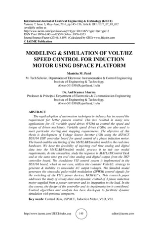 MODELING & SIMULATION OF VOLT/HZ SPEED CONTROL FOR INDUCTION MOTOR USING DSPACE PLATFORM | PDF