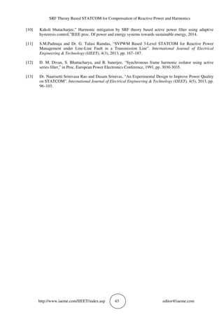 SRF THEORY BASED STATCOM FOR COMPENSATION OF REACTIVE POWER AND HARMONICS | PDF