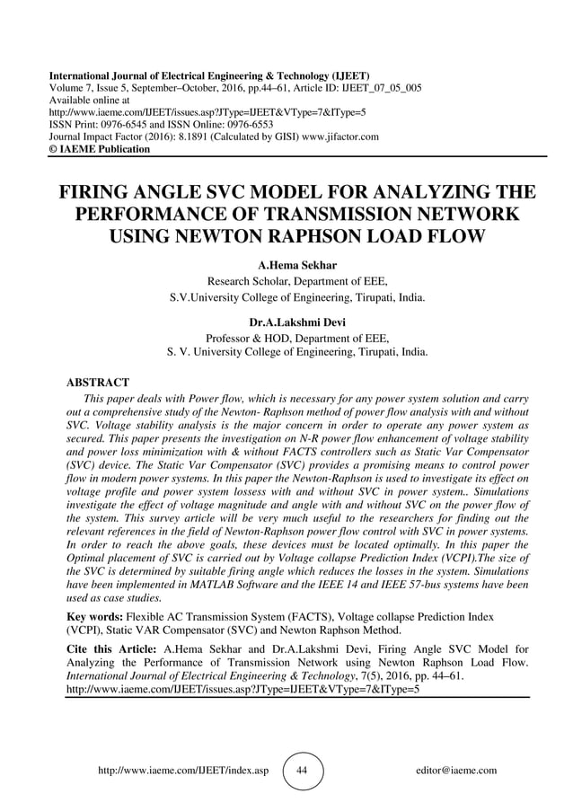 FIRING ANGLE SVC MODEL FOR ANALYZING THE PERFORMANCE OF TRANSMISSION NETWORK USING NEWTON ...