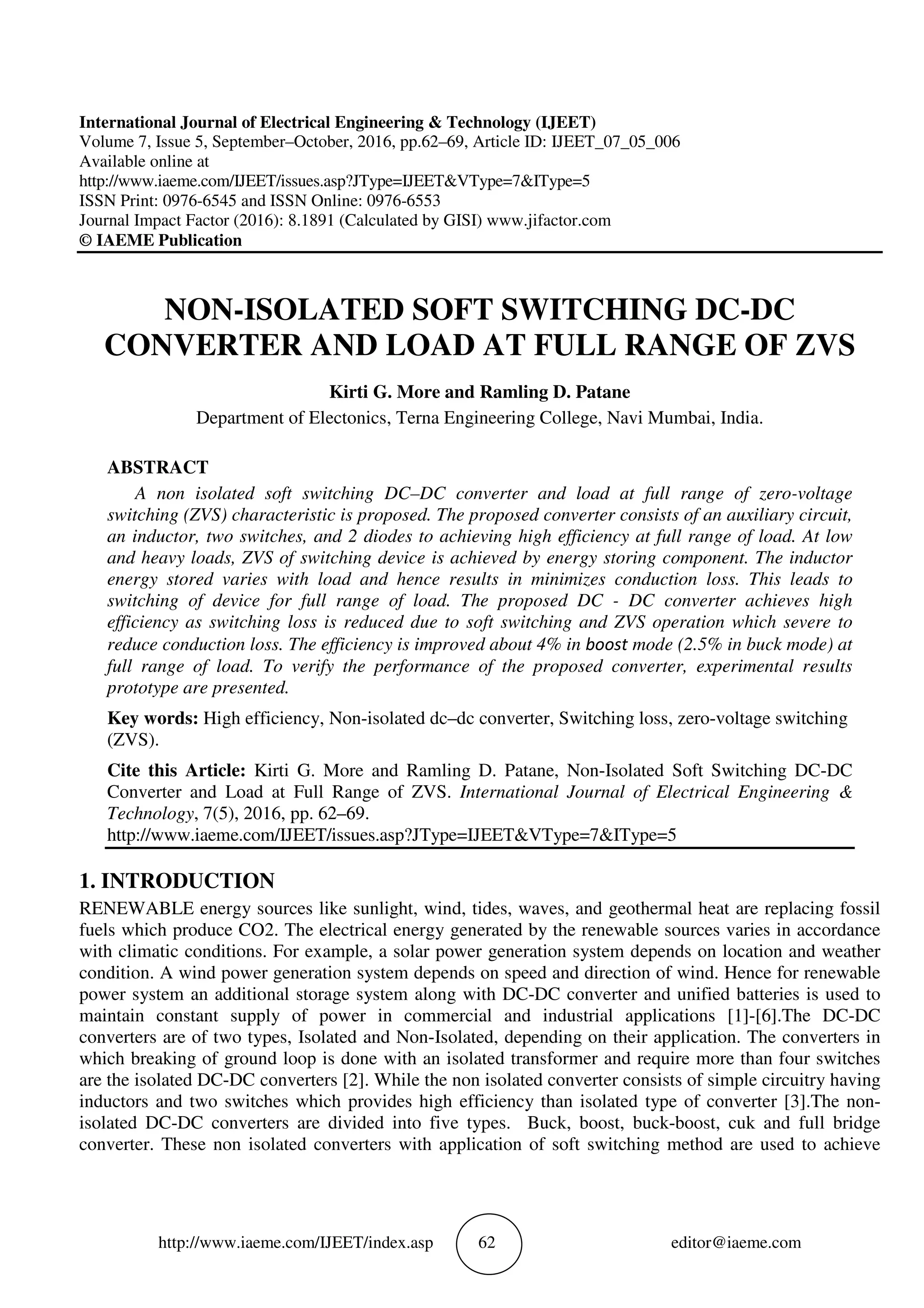 NON-ISOLATED SOFT SWITCHING DC-DC CONVERTER AND LOAD AT FULL RANGE OF ZVS | PDF