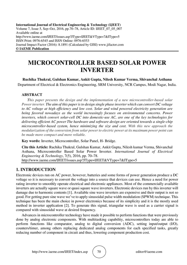 MICROCONTROLLER BASED SOLAR POWER INVERTER | PDF