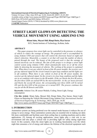 STREET LIGHT GLOWS ON DETECTING THE VEHICLE MOVEMENT USING ARDUINO UNO ...