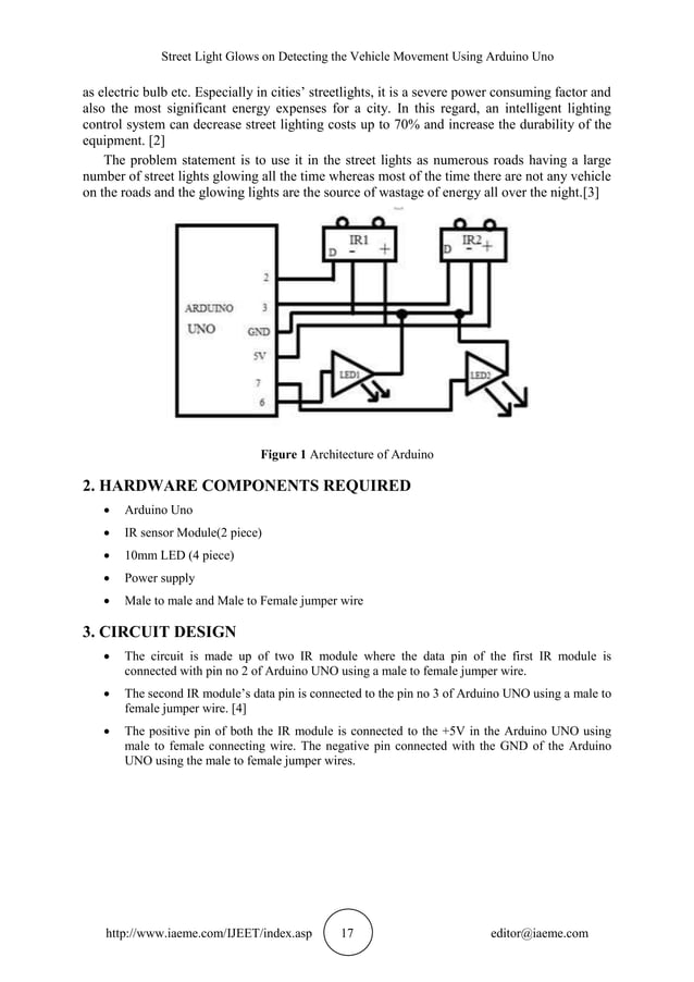 STREET LIGHT GLOWS ON DETECTING THE VEHICLE MOVEMENT USING ARDUINO UNO ...