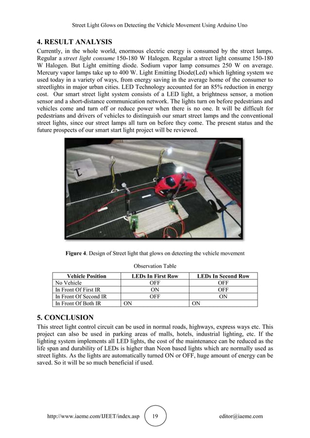 STREET LIGHT GLOWS ON DETECTING THE VEHICLE MOVEMENT USING ARDUINO UNO | PDF