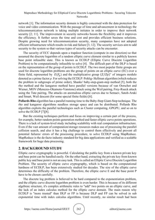 MAPREDUCE METHODOLOGY FOR ELLIPTICAL CURVE DISCRETE LOGARITHMIC PROBLEMS – SECURING TELECOM ...