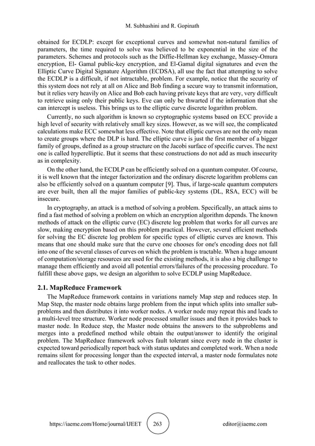 MAPREDUCE METHODOLOGY FOR ELLIPTICAL CURVE DISCRETE LOGARITHMIC PROBLEMS – SECURING TELECOM ...