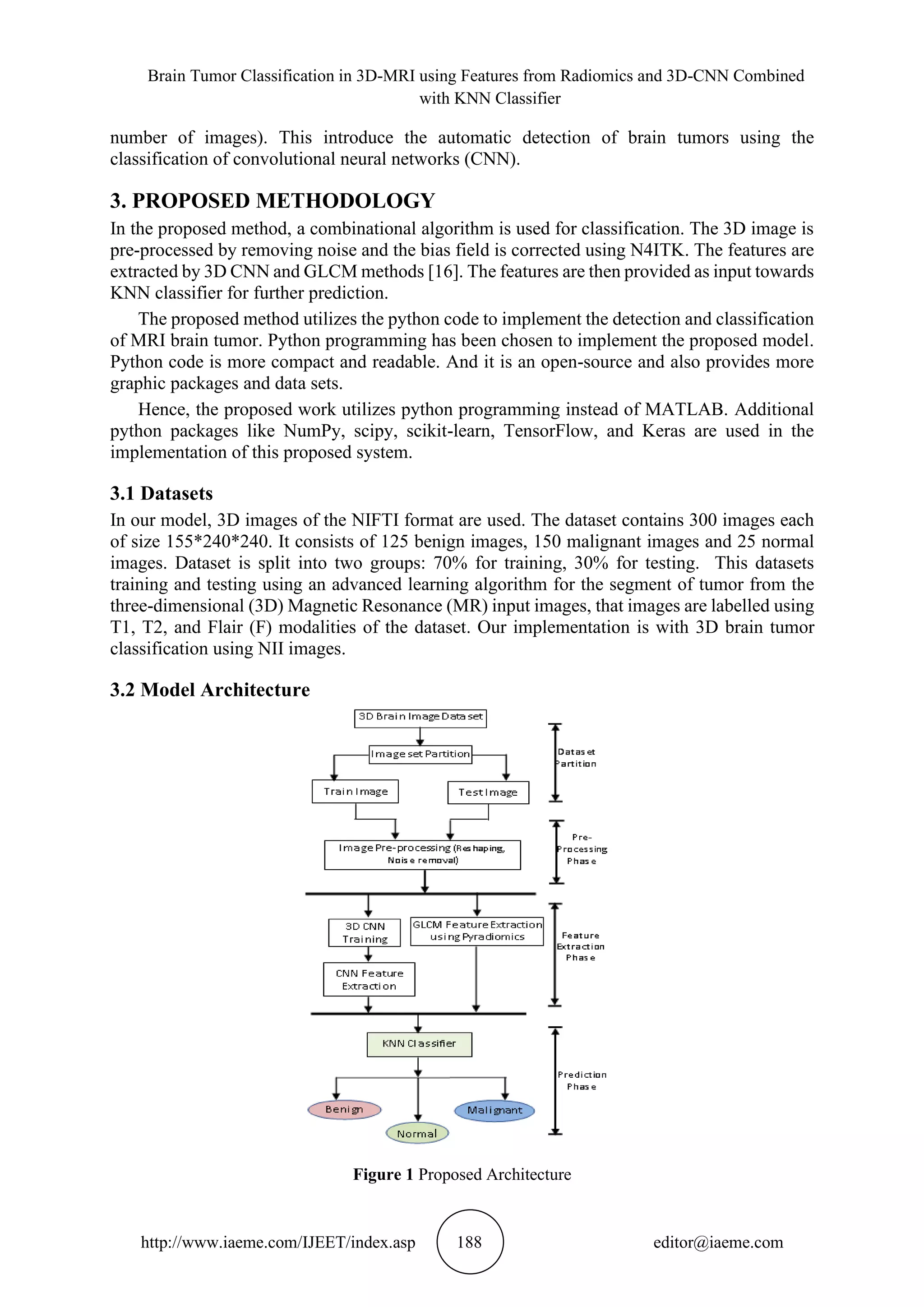 BRAIN TUMOR CLASSIFICATION IN 3D-MRI USING FEATURES FROM RADIOMICS AND 3D-CNN COMBINED WITH KNN ...