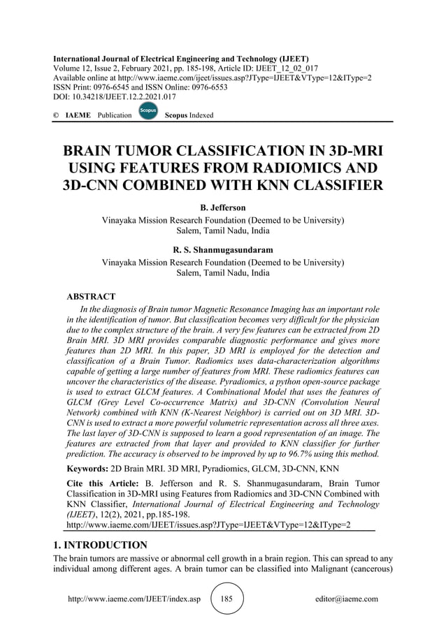 Brain Tumor Classification In 3d Mri Using Features From Radiomics And