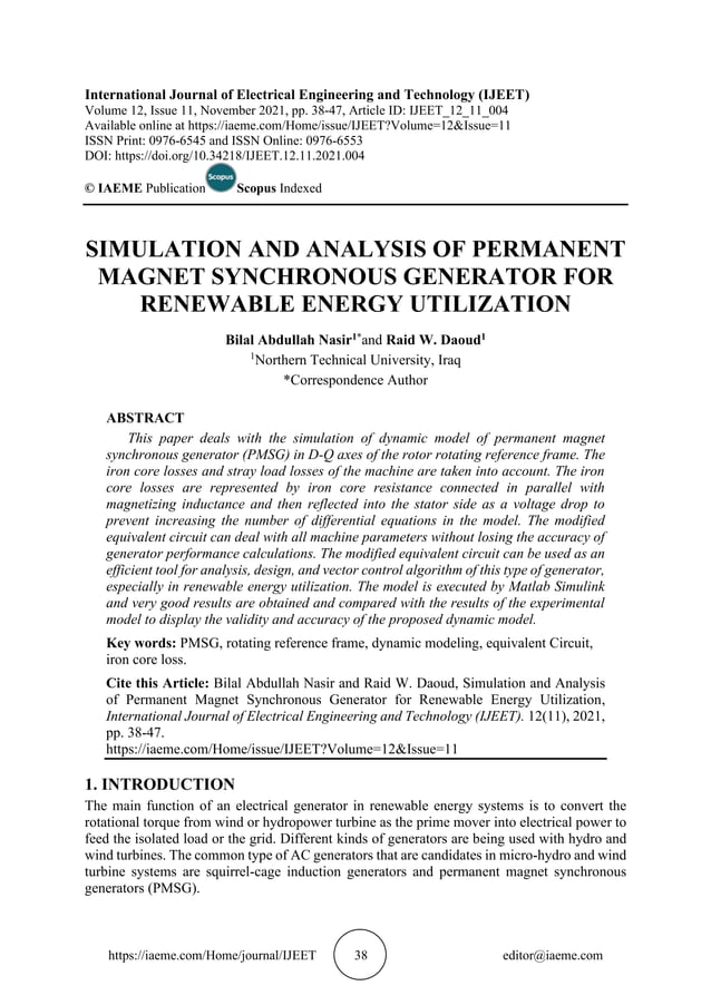 SIMULATION AND ANALYSIS OF PERMANENT MAGNET SYNCHRONOUS GENERATOR FOR ...