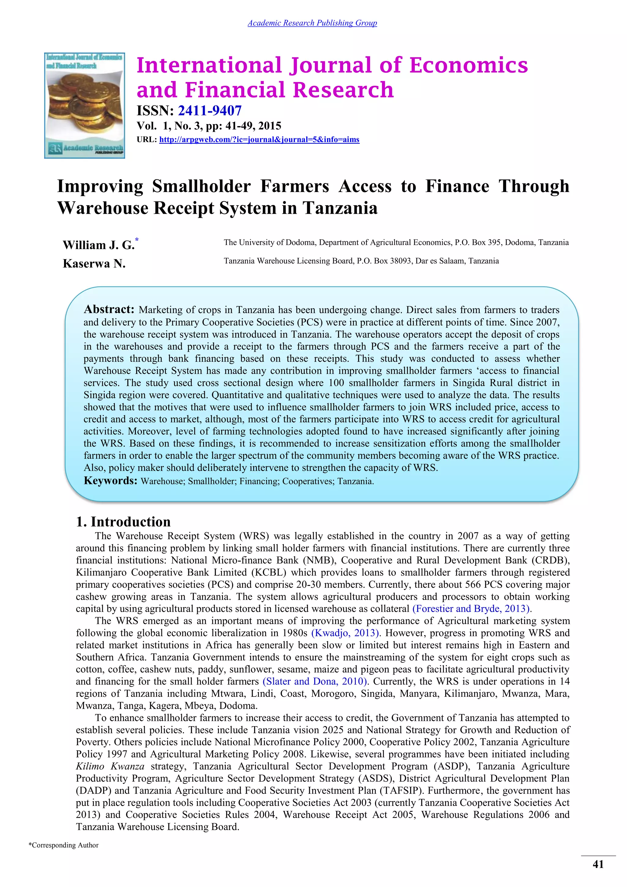 Improving Smallholder Farmers Access to Finance Through Warehouse ...