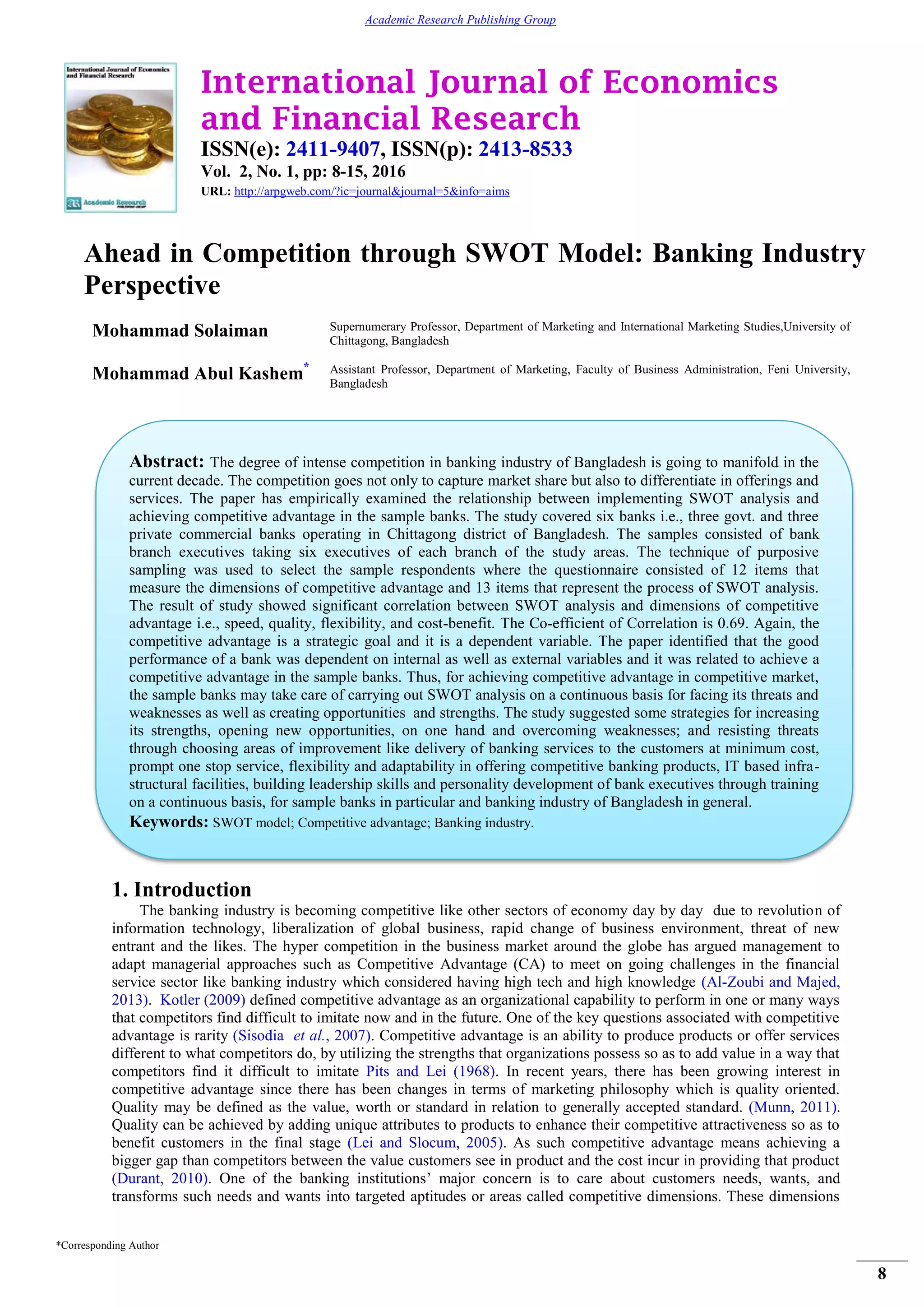 Ahead in Competition through SWOT Model: Banking Industry Perspective ...