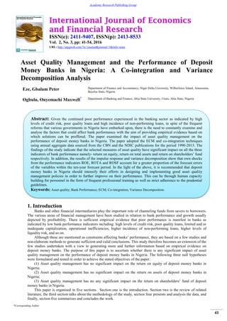Asset Quality Management and the Performance of Deposit Money Banks in ...