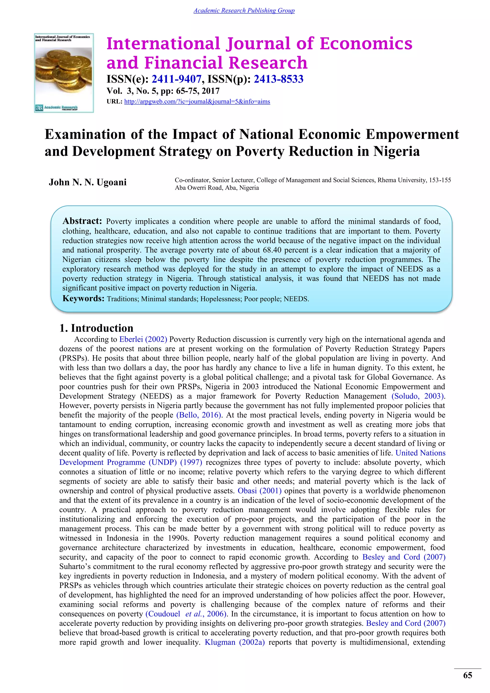 Examination of the Impact of National Economic Empowerment and Development Strategy on Poverty ...