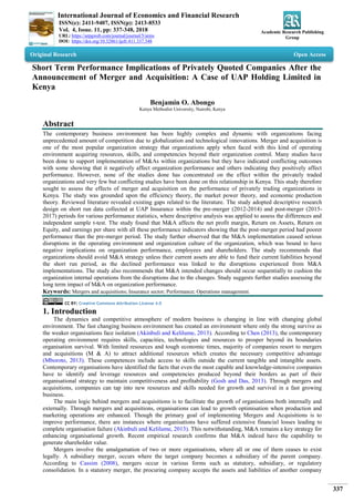 Short Term Performance Implications of Privately Quoted Companies After ...