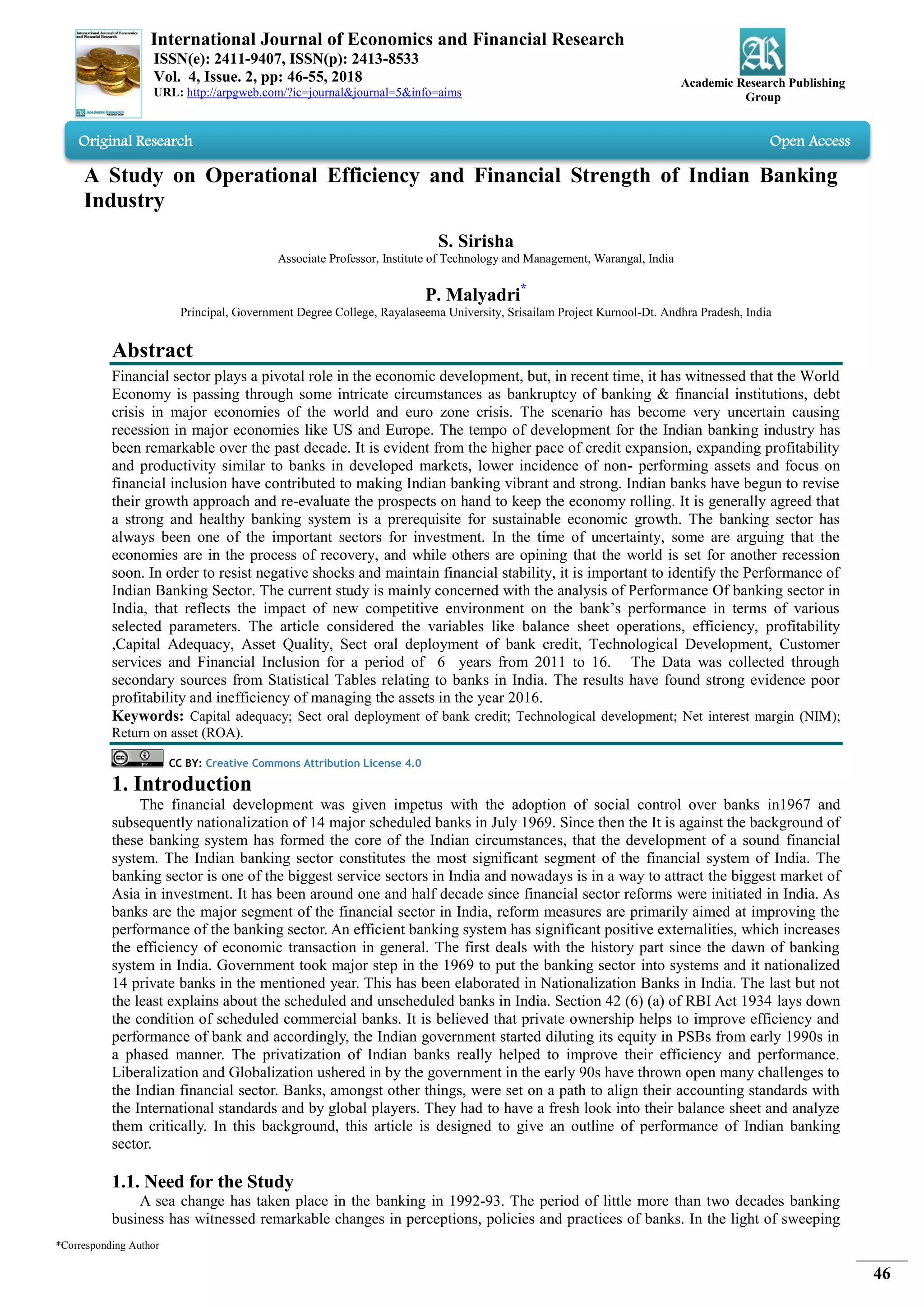 A Study on Operational Efficiency and Financial Strength of Indian ...