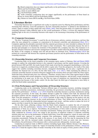 Role of Corporate Governance in Firm “Performance and Ownership Structure”: Evidence from Listed ...