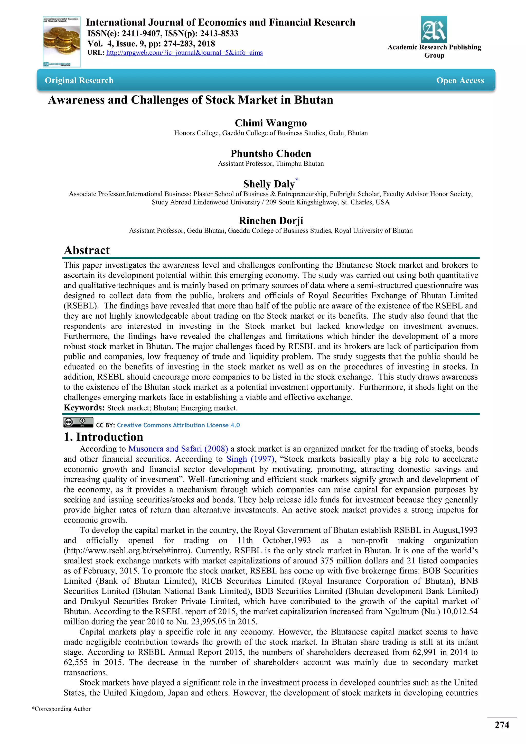 Awareness and Challenges of Stock Market in Bhutan | PDF