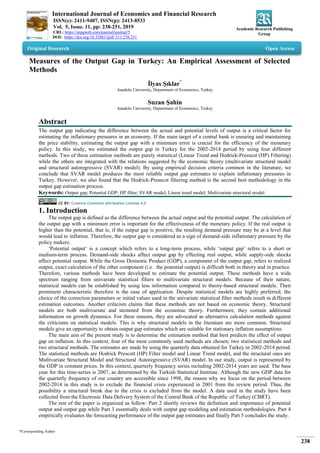 Measures of the Output Gap in Turkey: An Empirical Assessment of ...