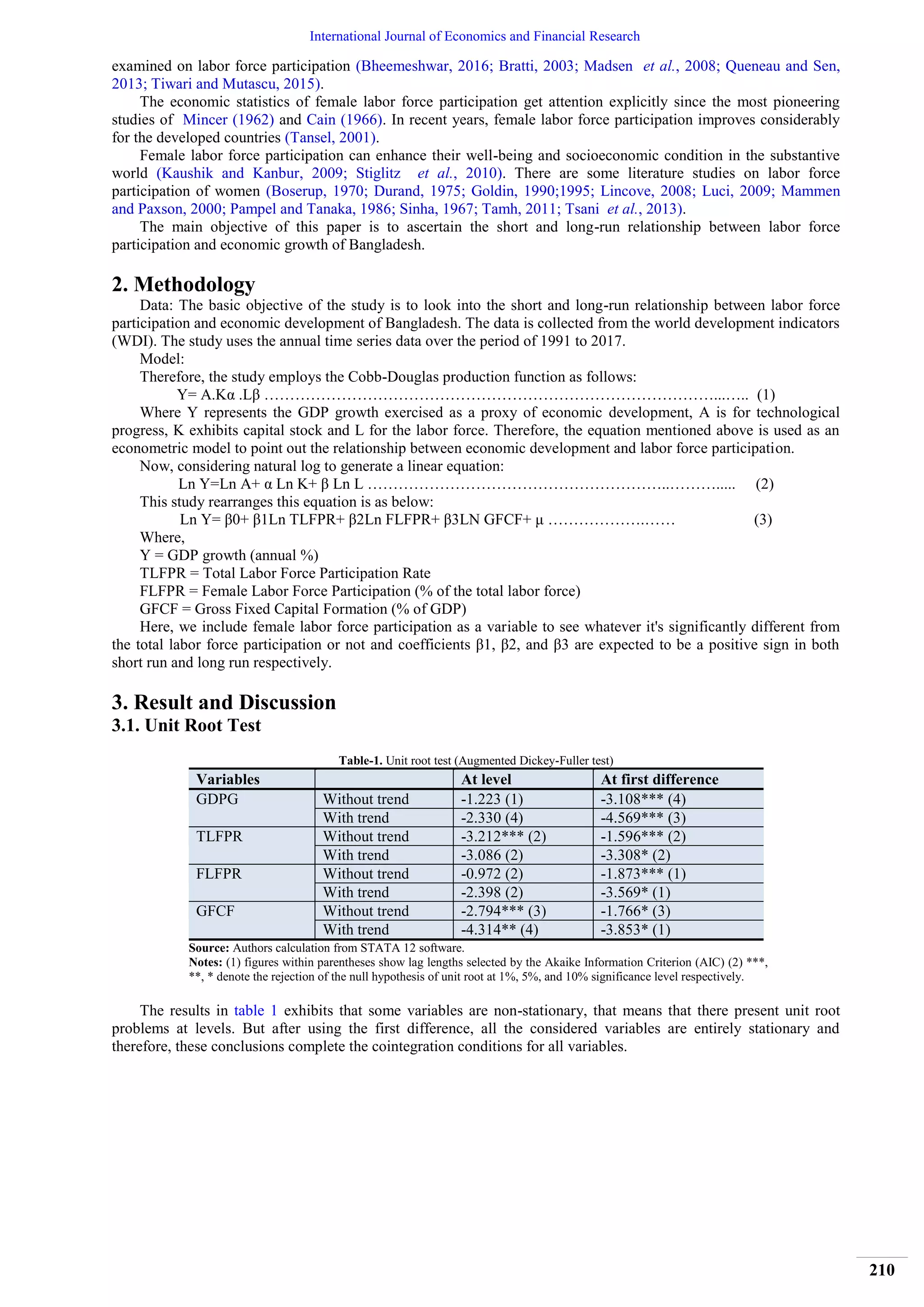 Labor Force Participation Rate and Economic Growth: Observations for ...