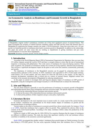 An Econometric Analysis on Remittance and Economic Growth in Bangladesh ...