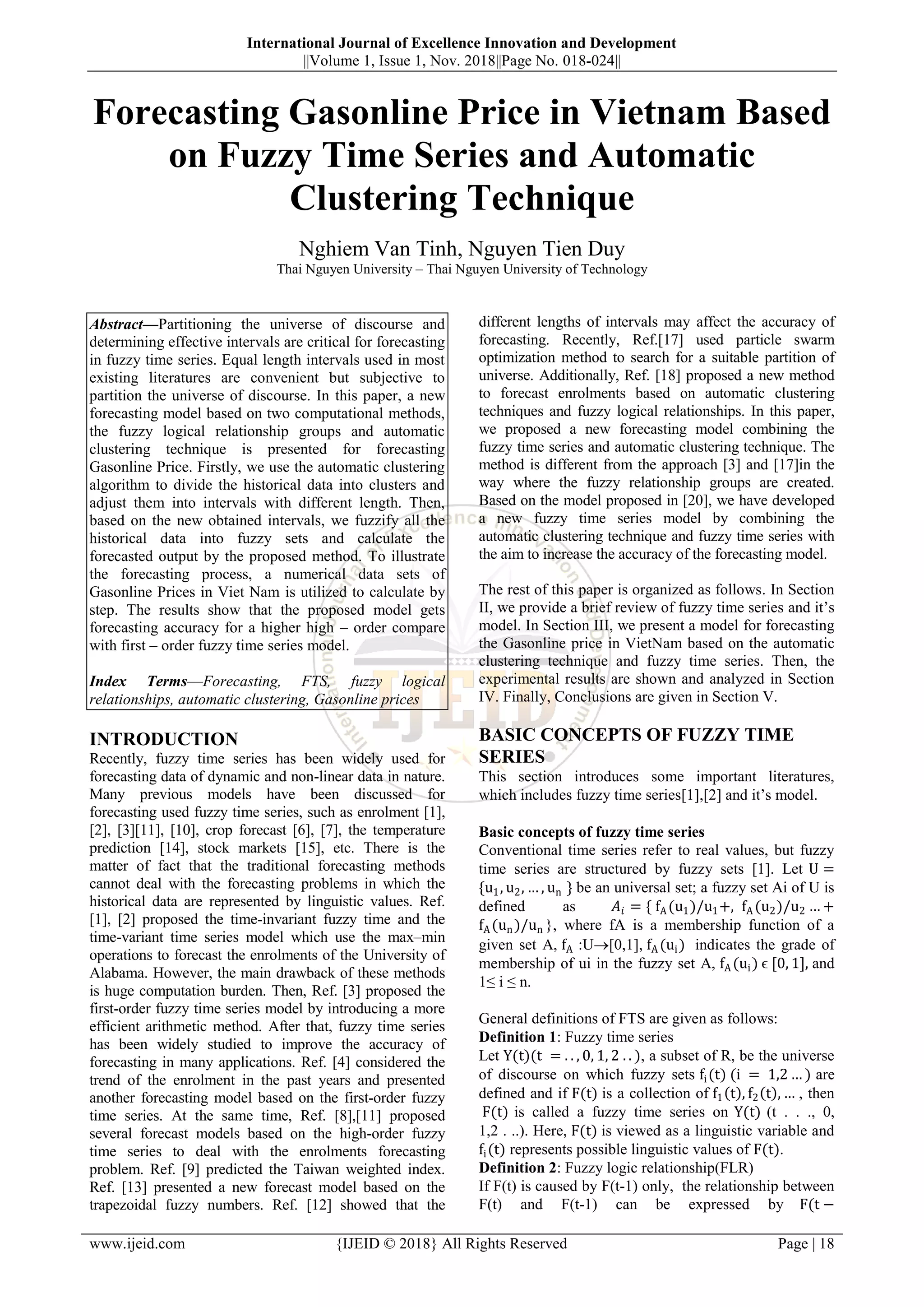 Forecasting Gasonline Price In Vietnam Based On Fuzzy Time Series And