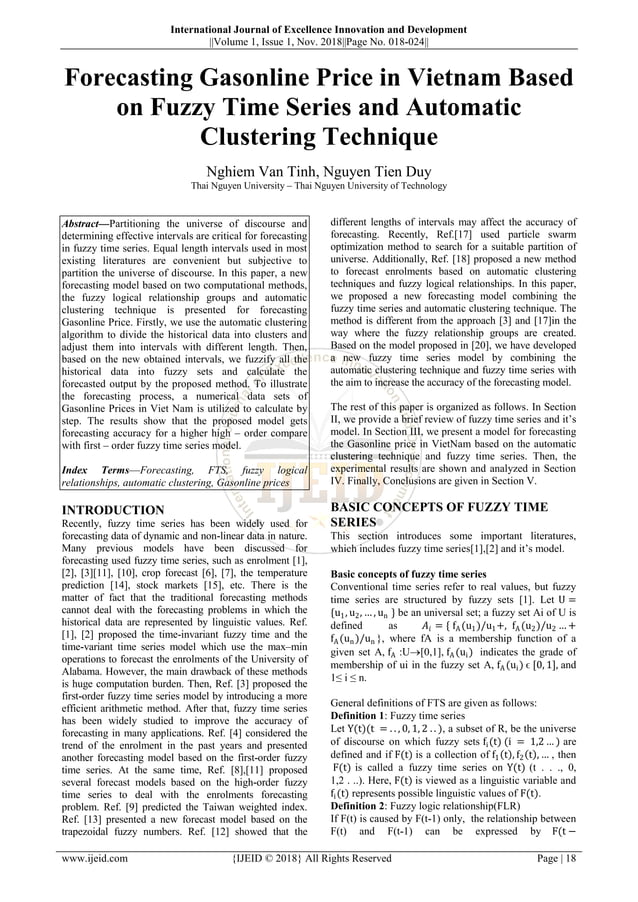 Forecasting Gasonline Price in Vietnam Based on Fuzzy Time Series and Automatic Clustering ...