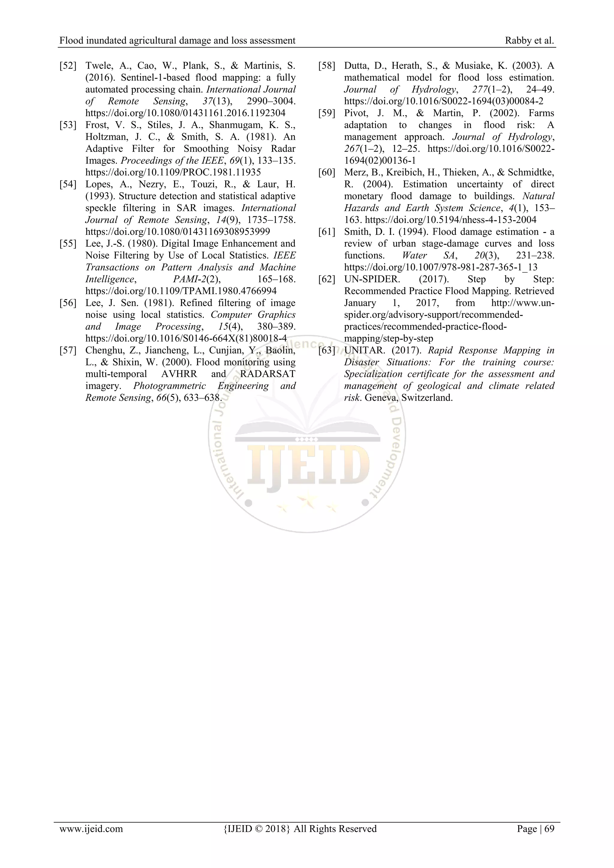 Flood Inundated Agricultural Damage and Loss Assessment Using Earth Observation Technique | PDF