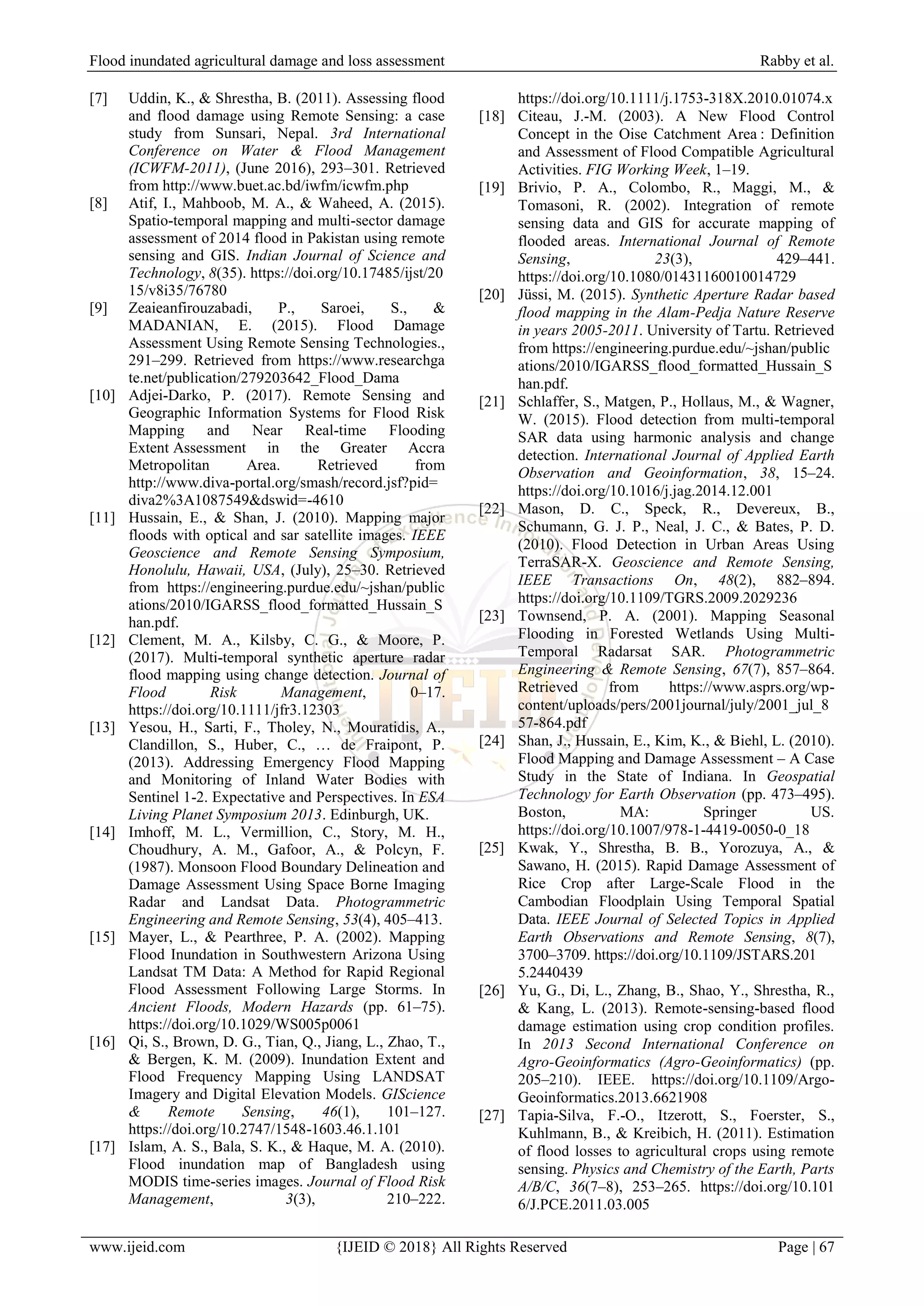 Flood Inundated Agricultural Damage and Loss Assessment Using Earth Observation Technique | PDF