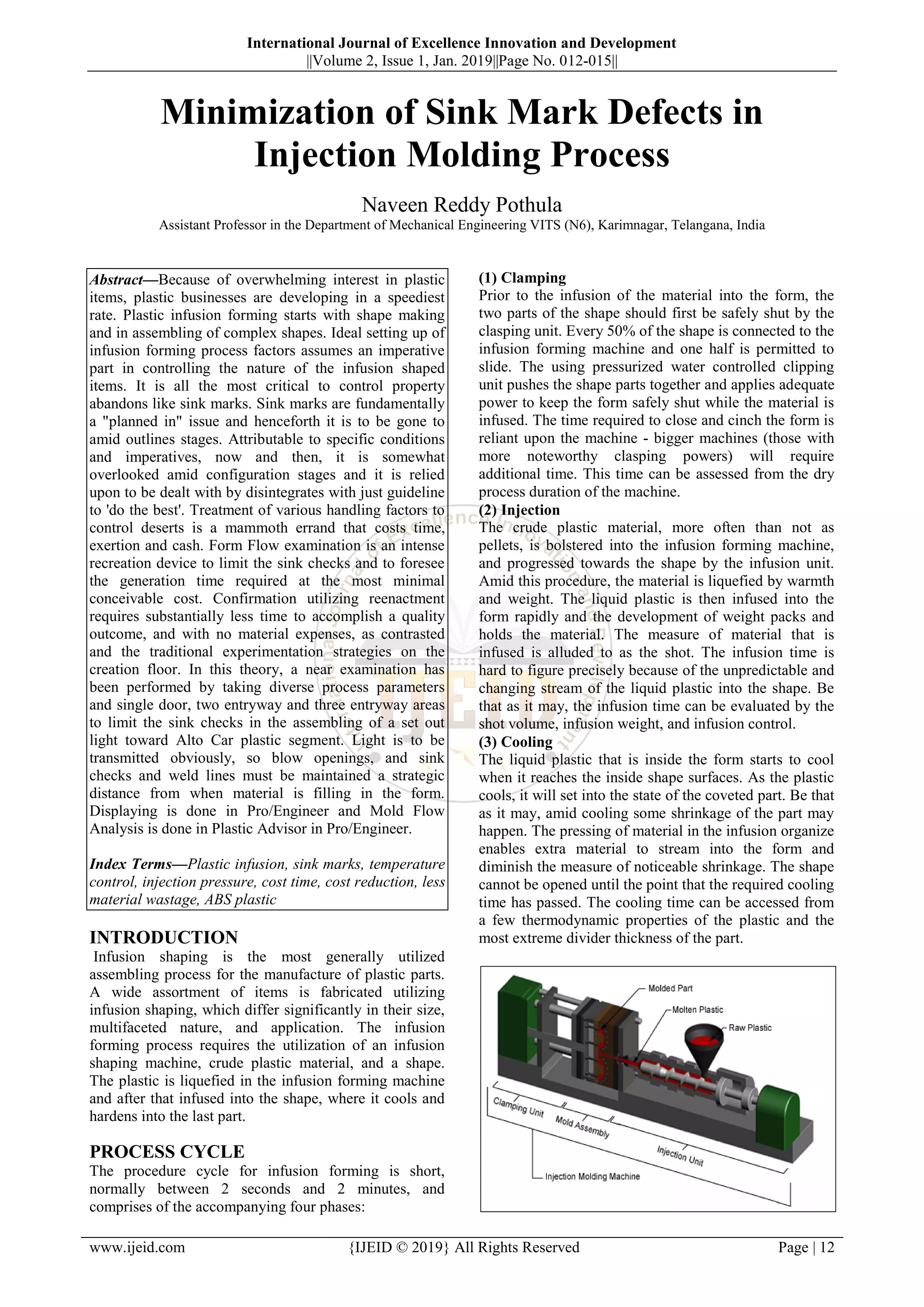 Minimization of Sink Mark Defects in Injection Molding Process | PDF
