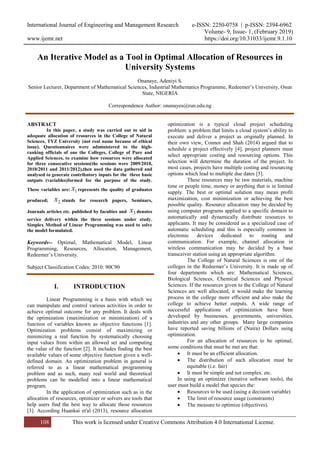 An Iterative Model as a Tool in Optimal Allocation of Resources in University Systems | PDF