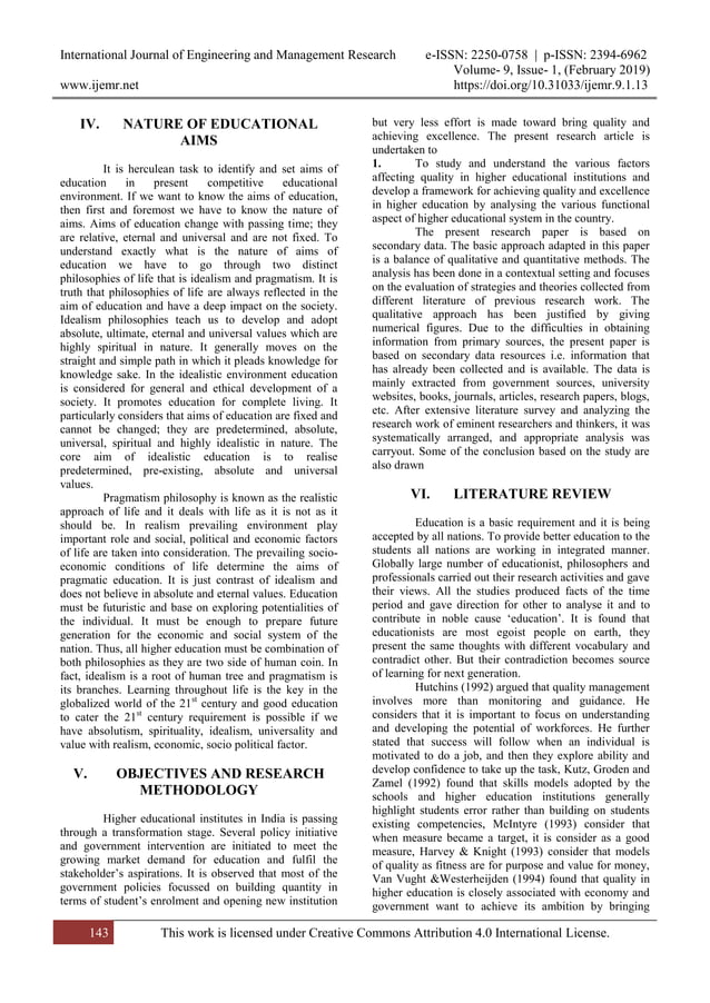 A Framework to Achieve Quality and Excellence in Higher Education: A ...